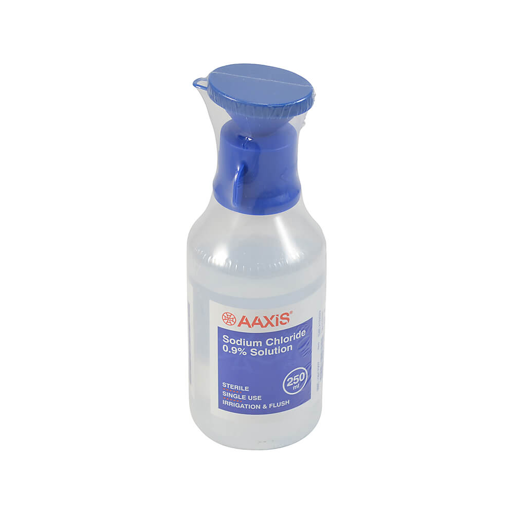 SODIUM CHLORIDE 0.9% 250ML WITH EYE WASH ATTACHMENT - Alpha First Aid